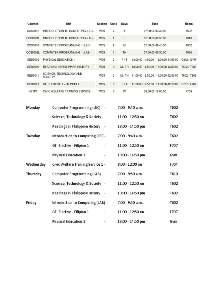 Wallys Schedule First Sem Feu | PDF | Foreign Language Studies