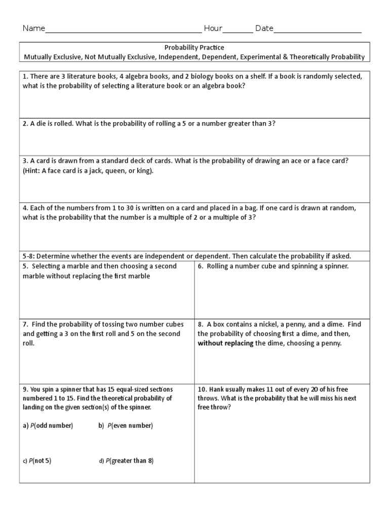 Probability Practice: Calculating Probabilities of Independent ...