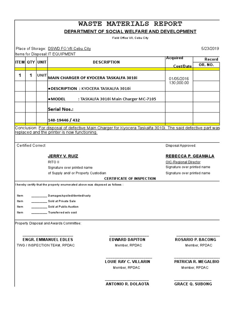 Waste Materials Report: Serial Nos. | PDF | Business