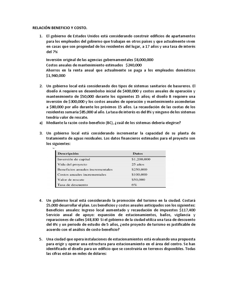 Relación Beneficio y Costo. | PDF