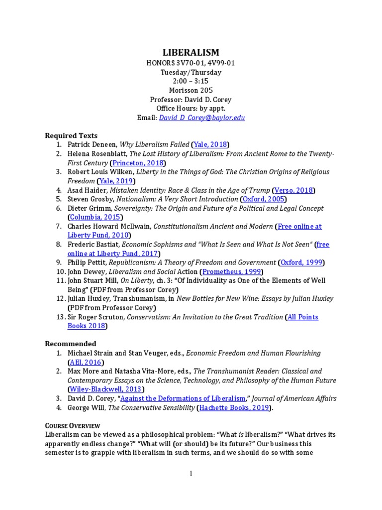 Syllabus Liberalism Fall 2019 | PDF | Liberalism | Conservatism