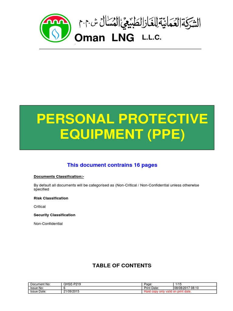 Oman LNG PPE Guidelines | PDF | Personal Protective Equipment | Safety