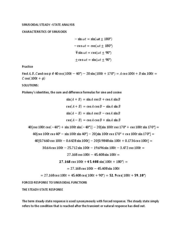 Sinusoidal Steady State | PDF | Trigonometric Functions | Sine