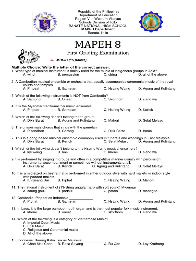 MAPEH 8 First Grading Examination - 2019 | PDF | Hiv/Aids | Flexibility ...