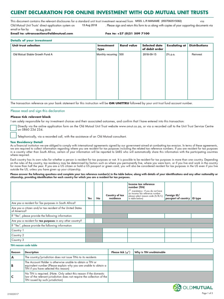 Old Mutual Appreciation | PDF | Investment Fund | Identity Document