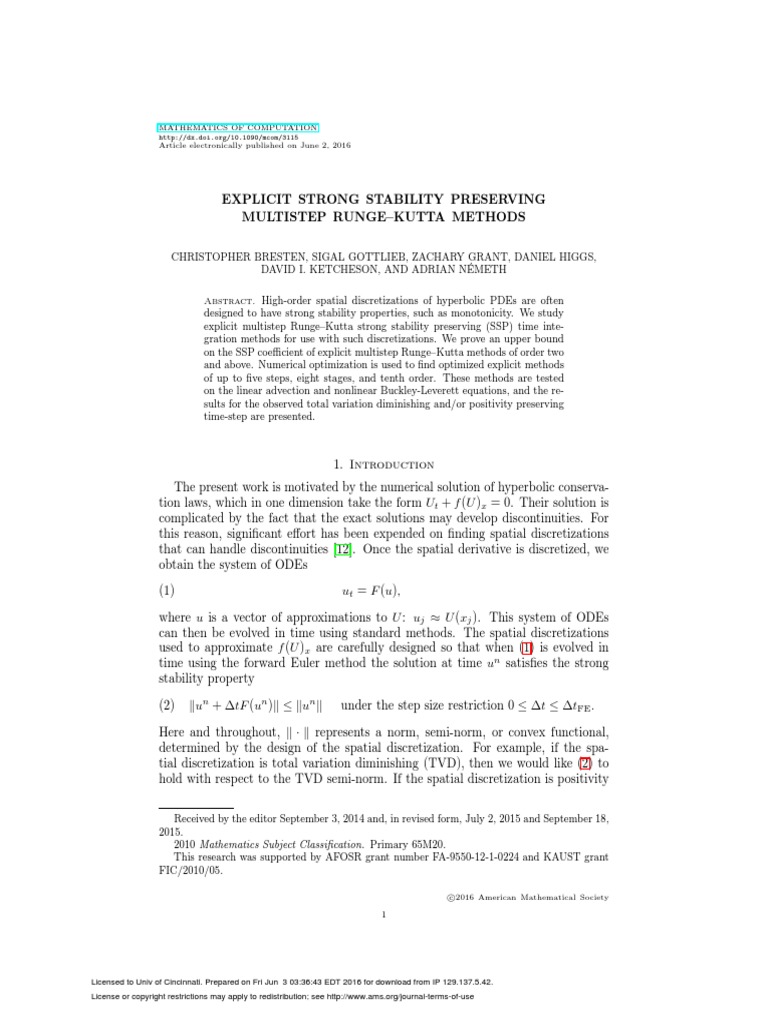 Strong Stability Preserving Runge-Kutta and Multistep Time Discretizations | PDF | Mathematical ...