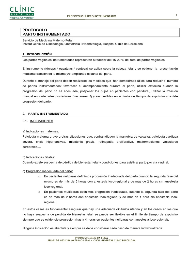 Protocolo de Parto Instrumentado | PDF | Parto | Medicina