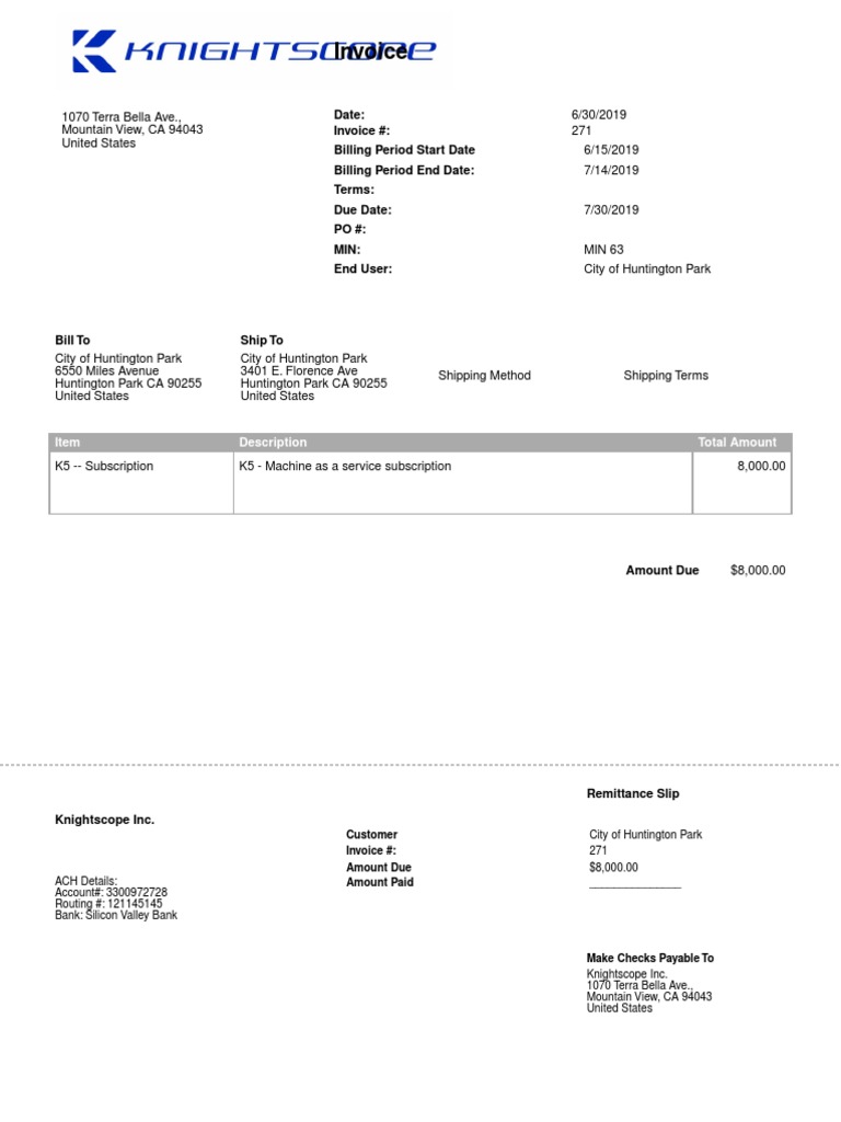 Invoice - 271 - 1562022705057 City of Huntington Park | PDF | Invoice ...