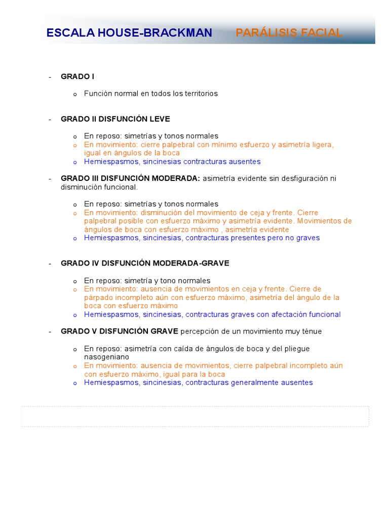 Clasificación de la Escala House-Brackmann | PDF | Artes del Lenguaje y ...