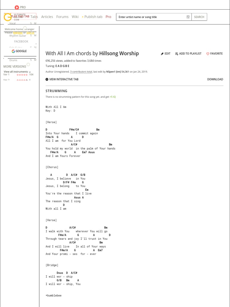 WITH ALL I AM CHORDS by Hillsong Worship @ Ultimate-Guitar.com | Song ...