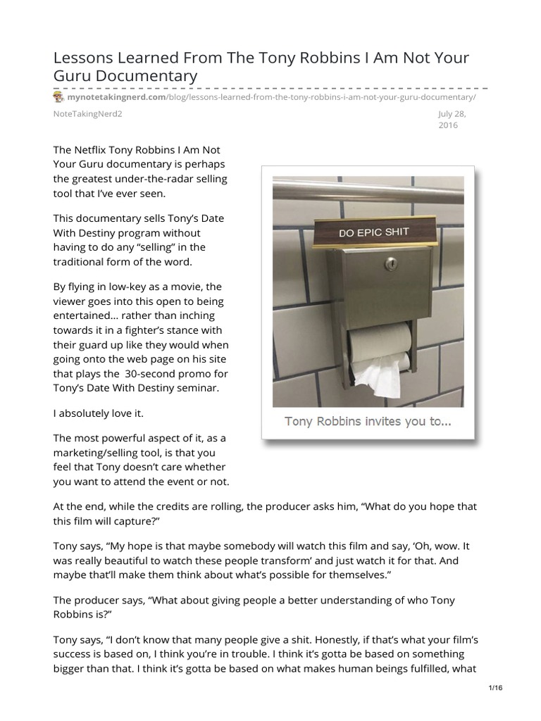 Lessons Learned From The Tony Robbins I Am Not Your Guru Documentary ...