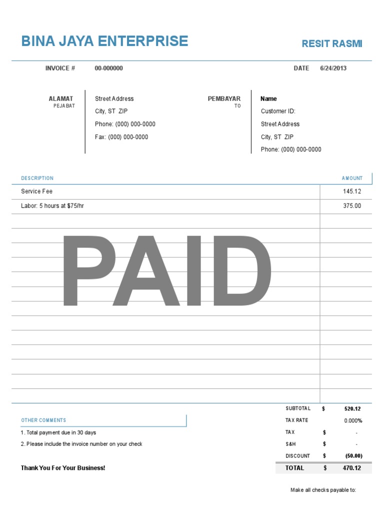 Bina Jaya Enterprise: Resit Rasmi | PDF | Receipt | Invoice