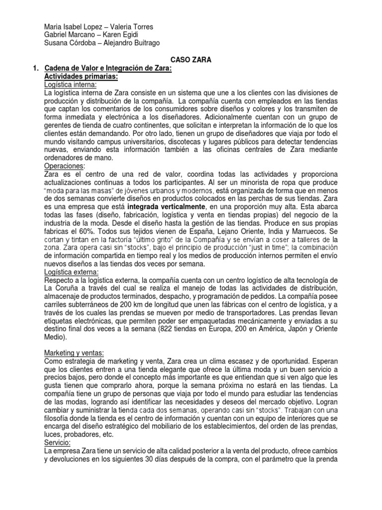 Cadena de Valor Zara Final | PDF | Logística | Calidad (comercial)