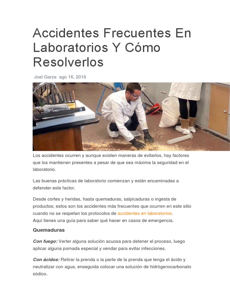 Accidentes Comunes y Primeros Auxilios en Laboratorios | PDF | Ácido ...