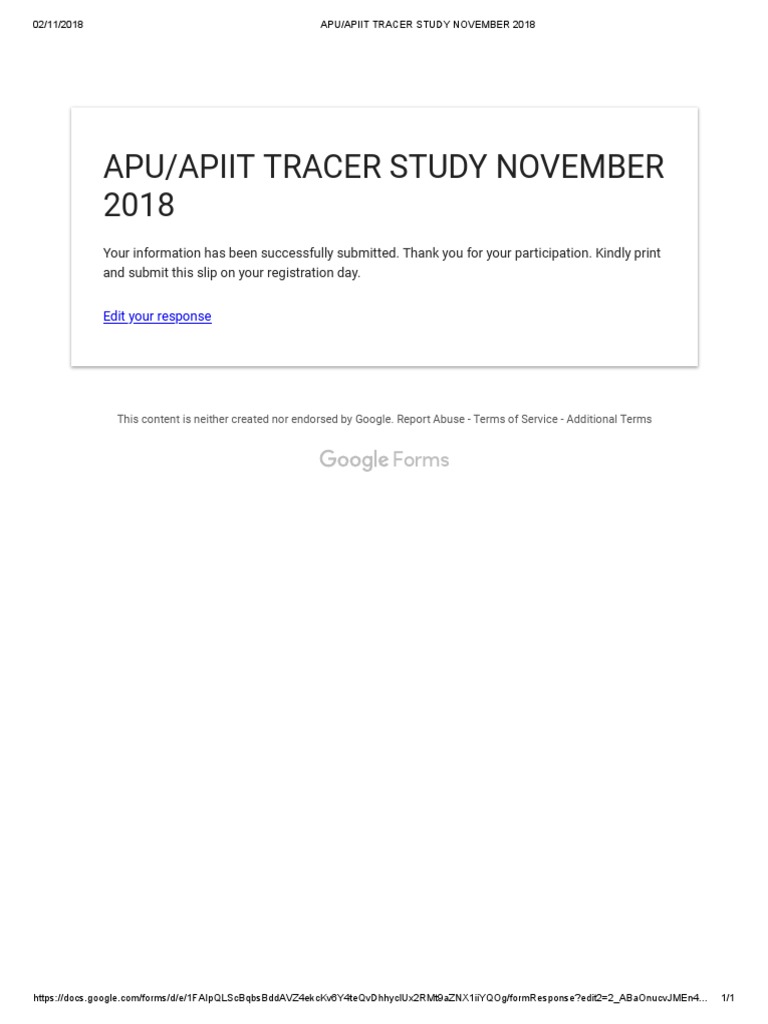 Apu/Apiit Tracer Study November 2018: Forms | PDF
