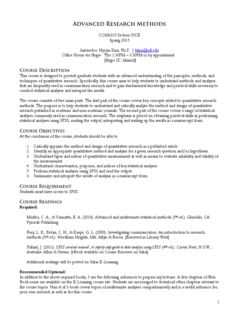 Advanced Research Methods: Course Description | PDF | Data Analysis ...