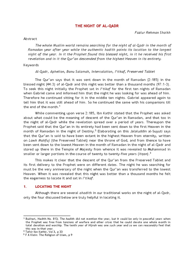 Night of Destiny - Final | PDF | Hadith | Quran
