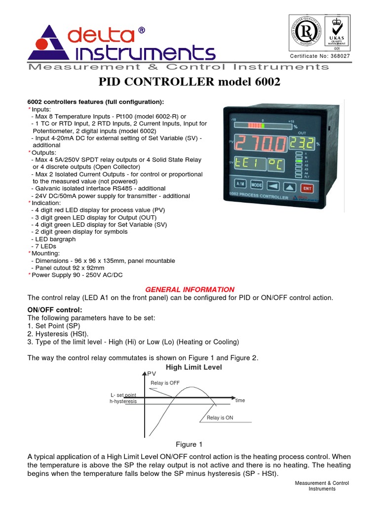 PID Controller Model 6002: Technical Specifications, Operating Modes, and Auto-Tuning Function ...