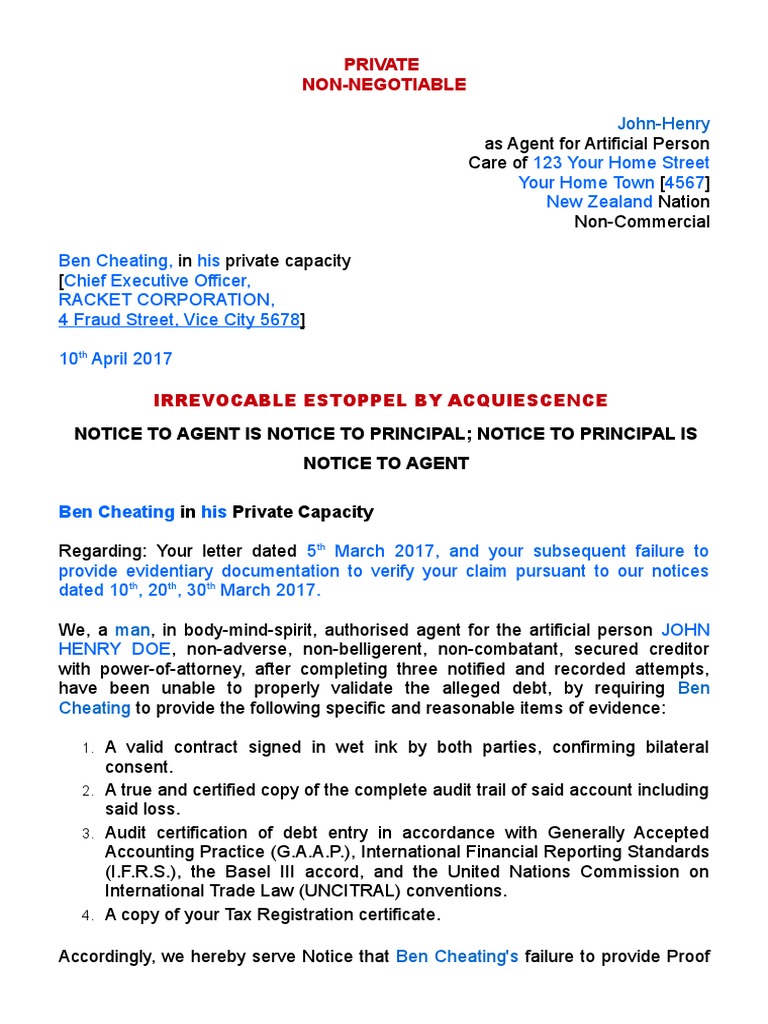 Estoppel Notice Example 4 | PDF | Government Information | Civil Law ...