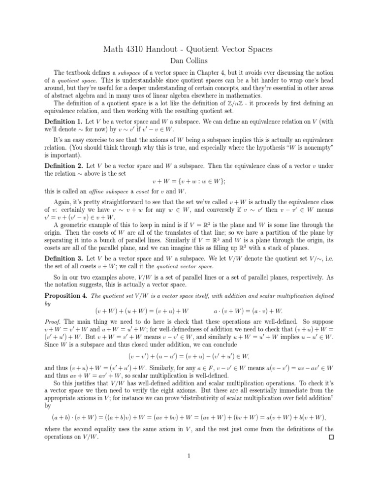 Quotient Vector Spaces: Understanding the Abstract Concept Through Examples of L2 Spaces and ...