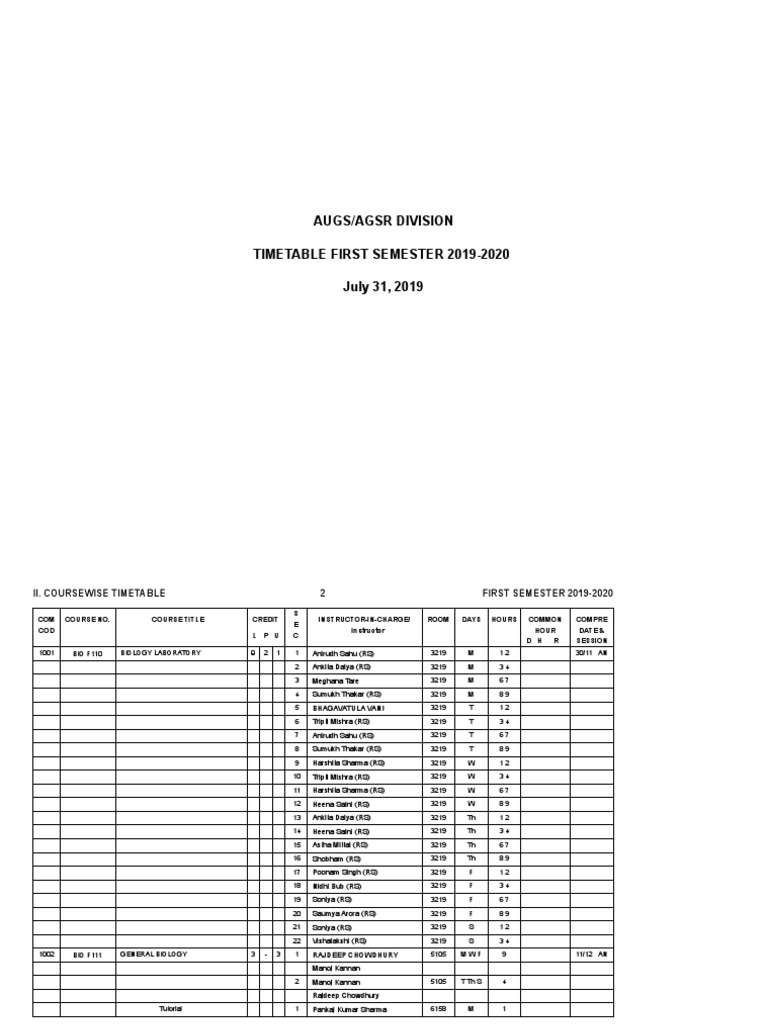 TimeTable 31JUL | PDF | Biology | Life Sciences