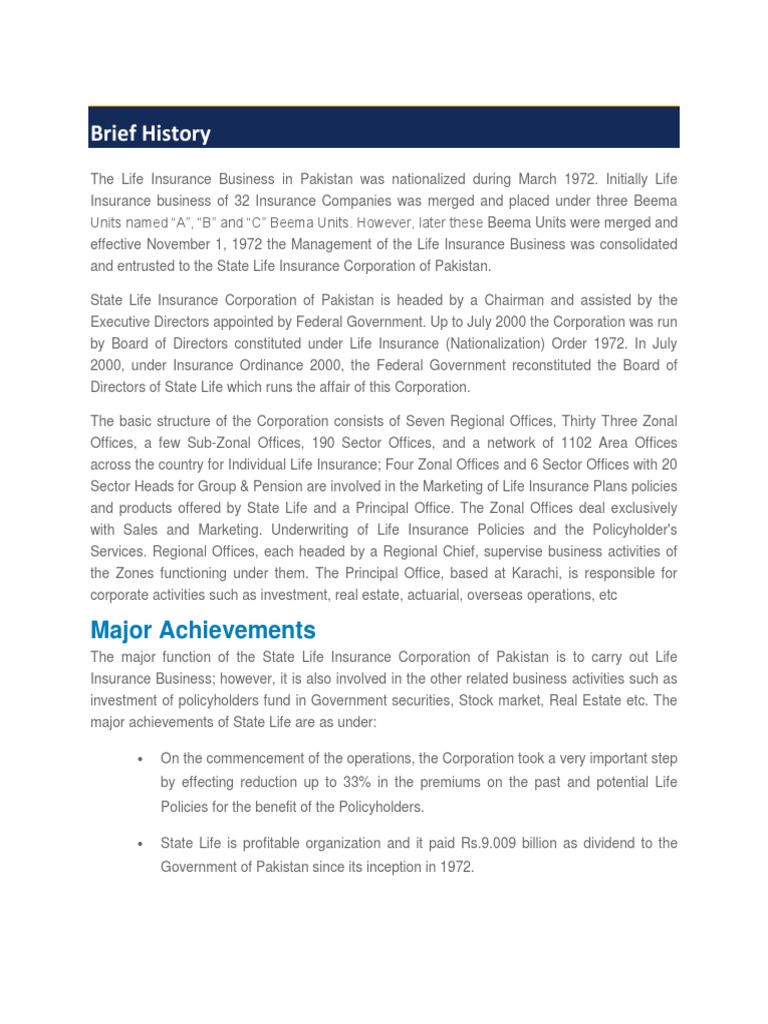 Brief History: Major Achievements | PDF | Life Insurance | Insurance