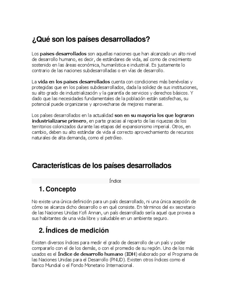 Qué Son Los Países Desarrollados | PDF | País en desarrollo | Economía ...