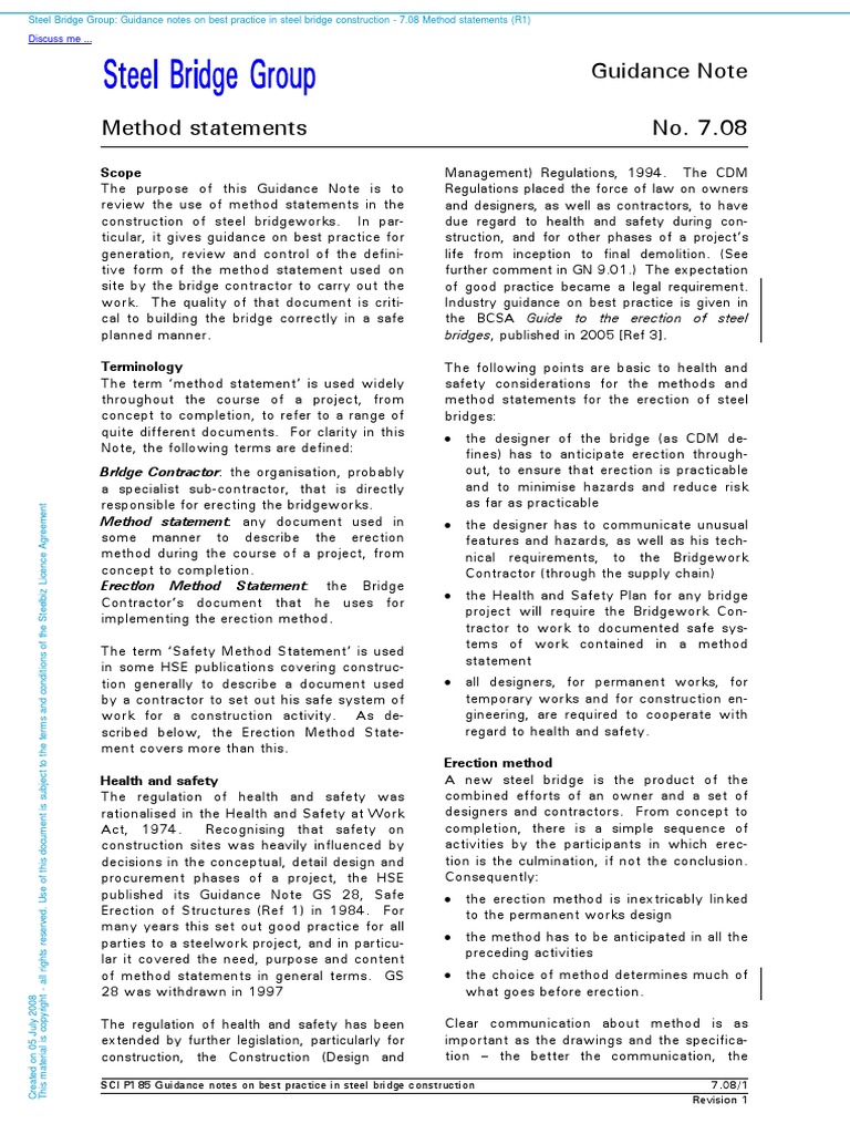 Steel Bridge Method Statements PDF | PDF | Occupational Safety And ...