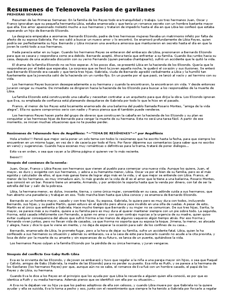 Resumen de Pasión de Gavilanes | PDF | Clásicos