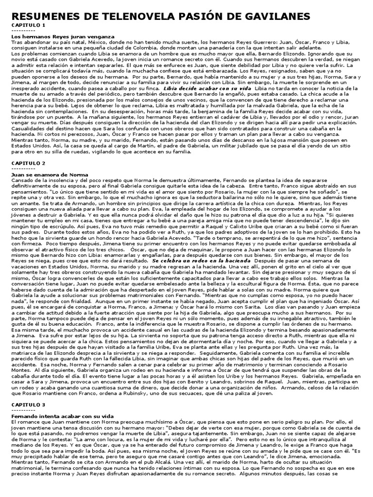 Resumenes de Pasión de Gavilanes | PDF
