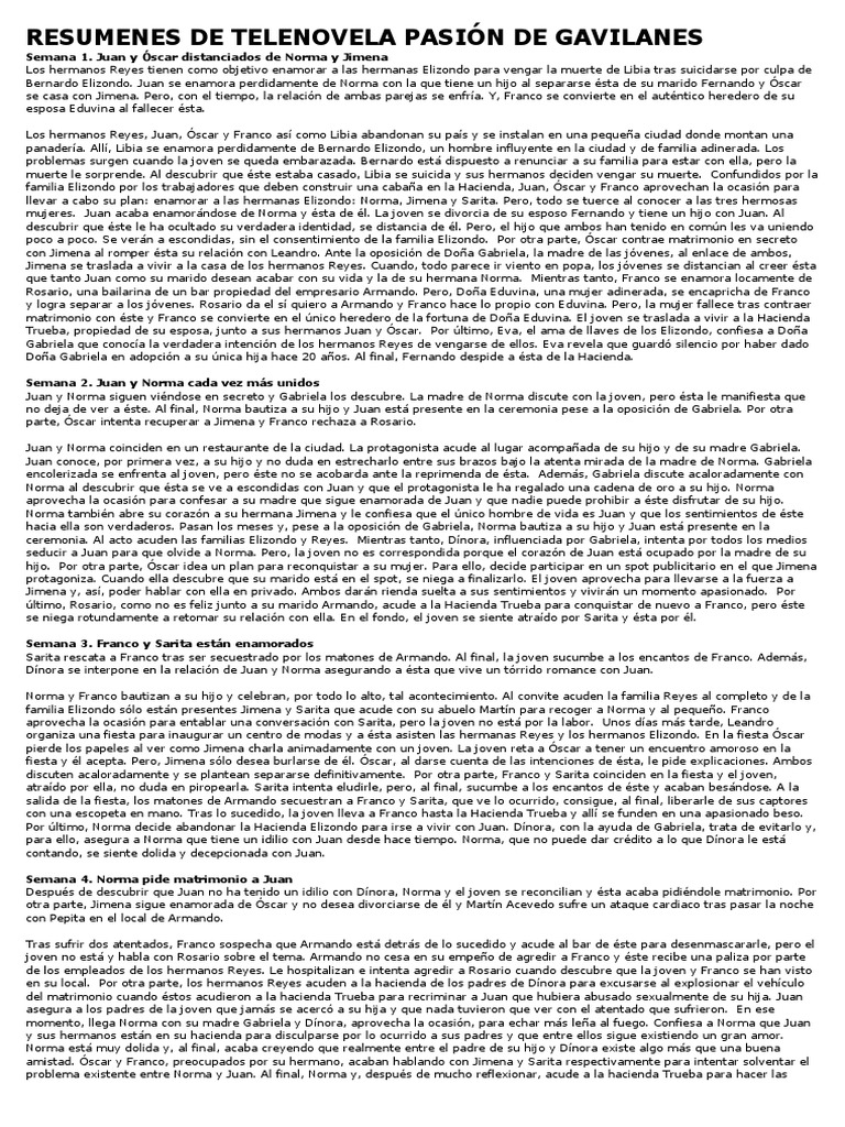 Resumenes de Telenovela Pasión de Gavilanes | PDF