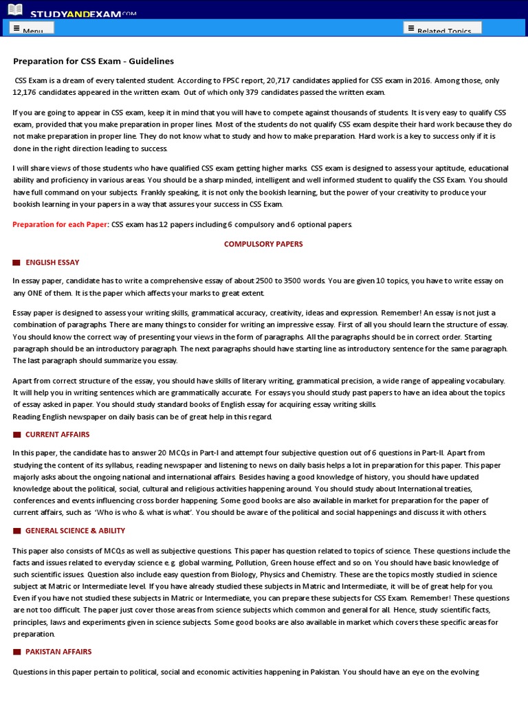 Preparation For CSS Exam - Guidelines | PDF | Test (Assessment) | Essays