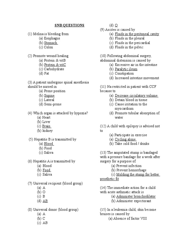 SSNB Question | PDF | Nausea | Heart