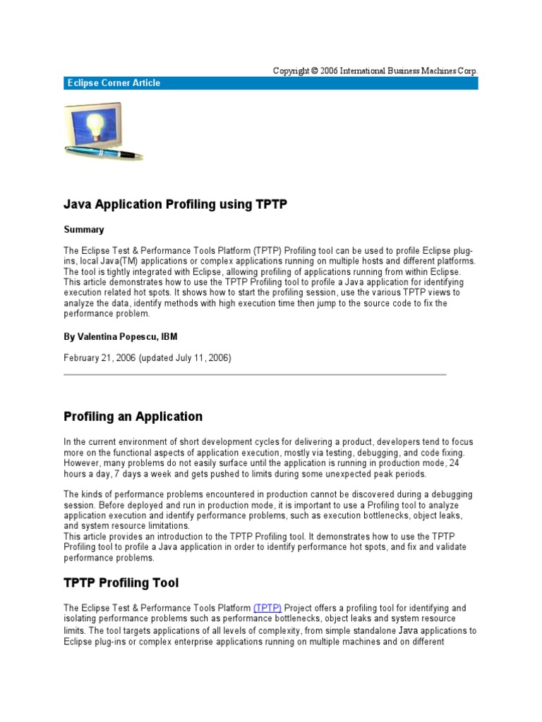 Java Application Profiling Using TPTP: Eclipse Corner Article | PDF | Eclipse (Software) | Parsing