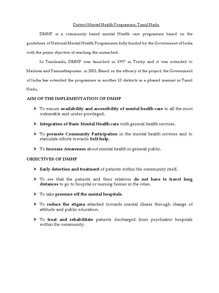 District Mental Health Program | PDF | Mental Health | Psychiatric Hospital