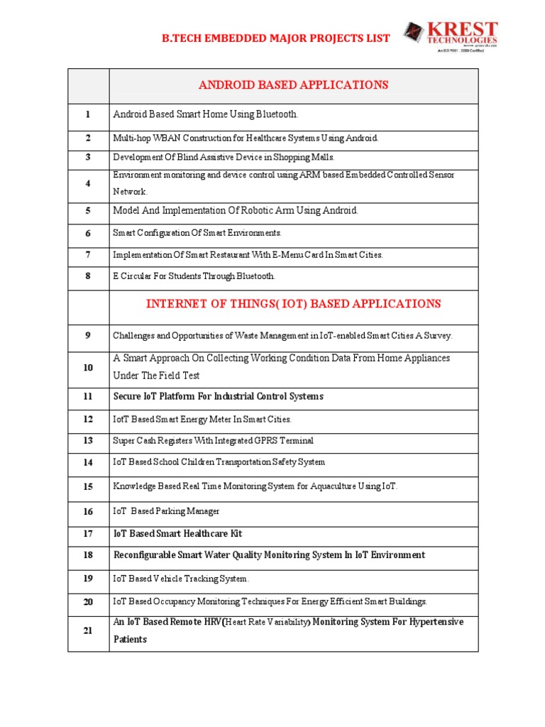 B.Tech Embedded Major Projects List | PDF | Internet Of Things ...