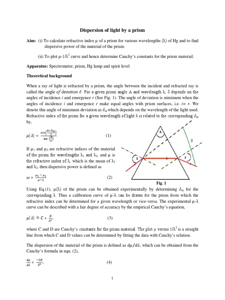 Dispersive Power of Prism | PDF | Prism | Refractive Index