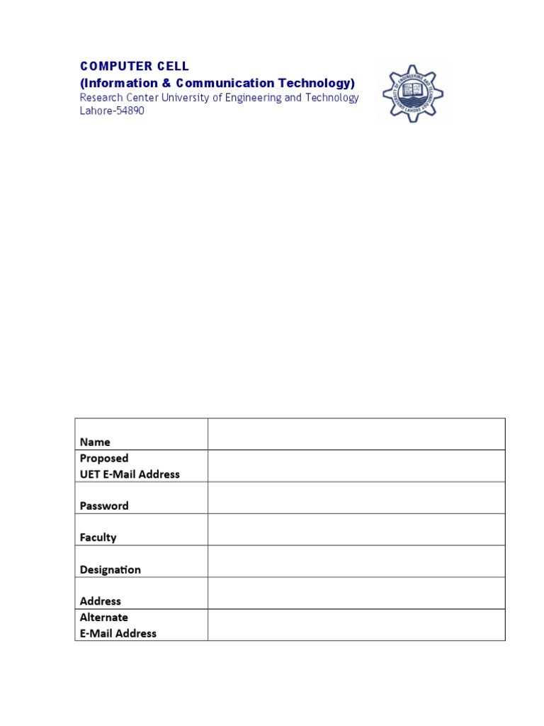 UET Lahore Email Address Form | PDF