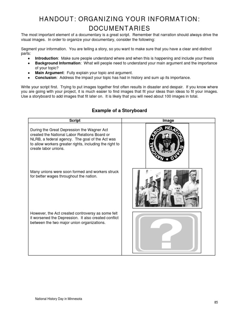 Handout: Organizing Your Information: Documentaries: Example of A ...