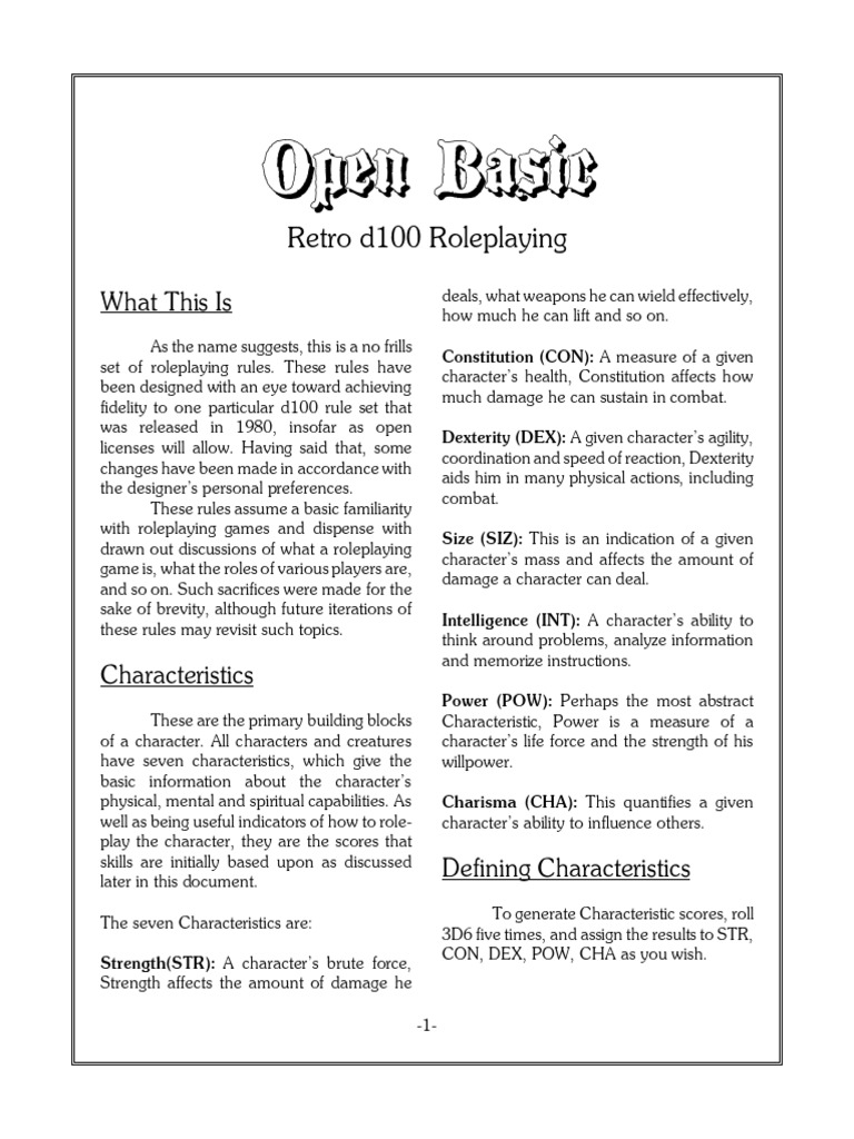 Open Basic Retro d100 Roleplaying | PDF | License | Shield
