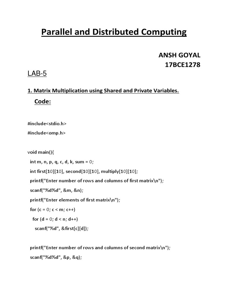 Parallel and Distributed Computing: Ansh Goyal 17BCE1278 | PDF ...