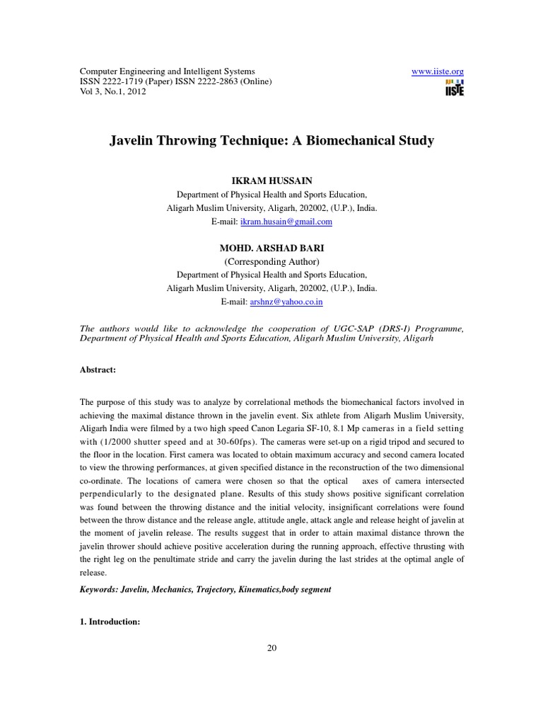 Javelin Throwing Technique: A Biomechanical Study | PDF | Kinematics ... Javelin Throwing Technique: A Biomechanical Study | PDF | Kinematics ...