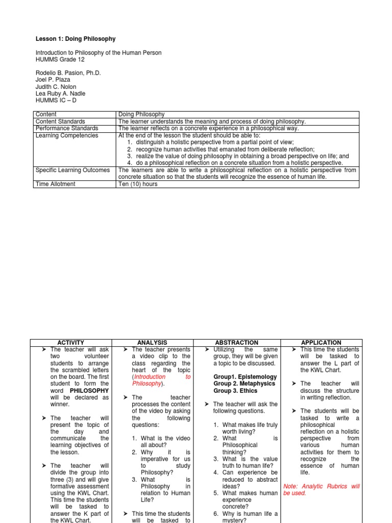 1 Doing Philosophy | PDF | Rubric (Academic) | Learning