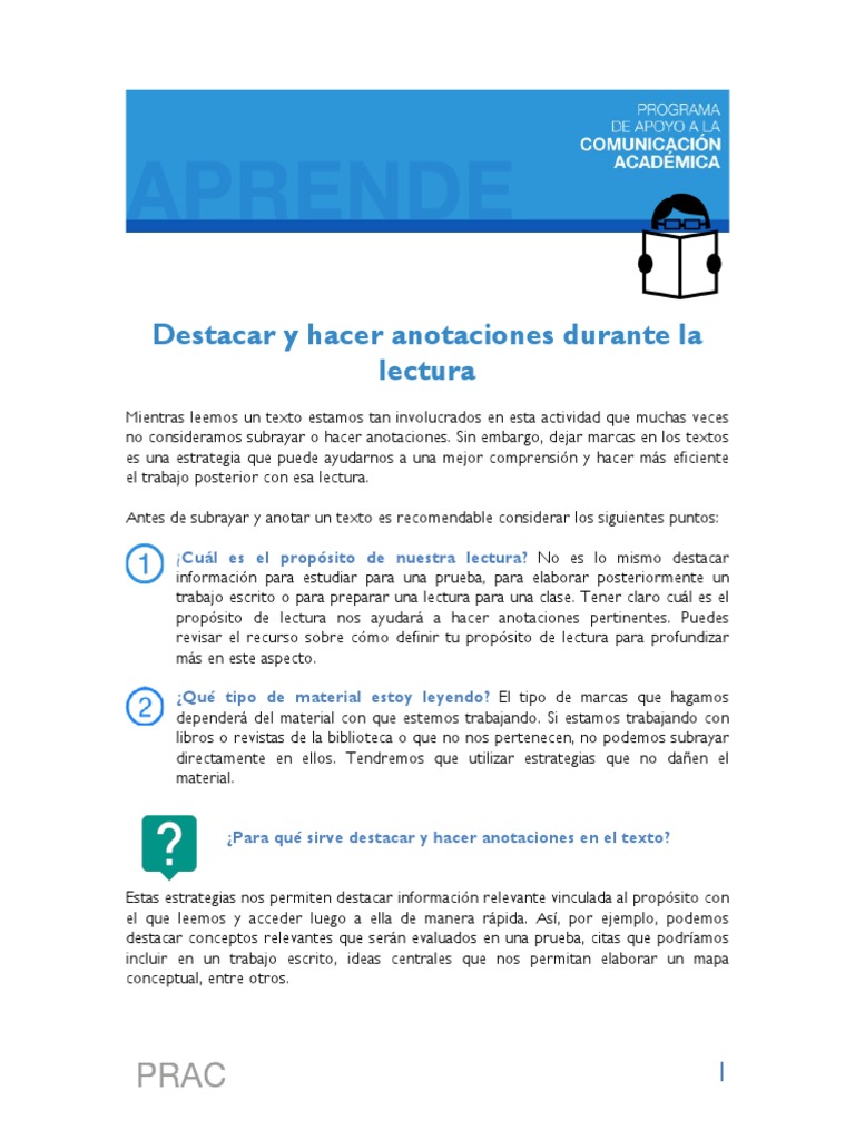 Destacar y Hacer Anotaciones Durante La Lectura | PDF | Información ...