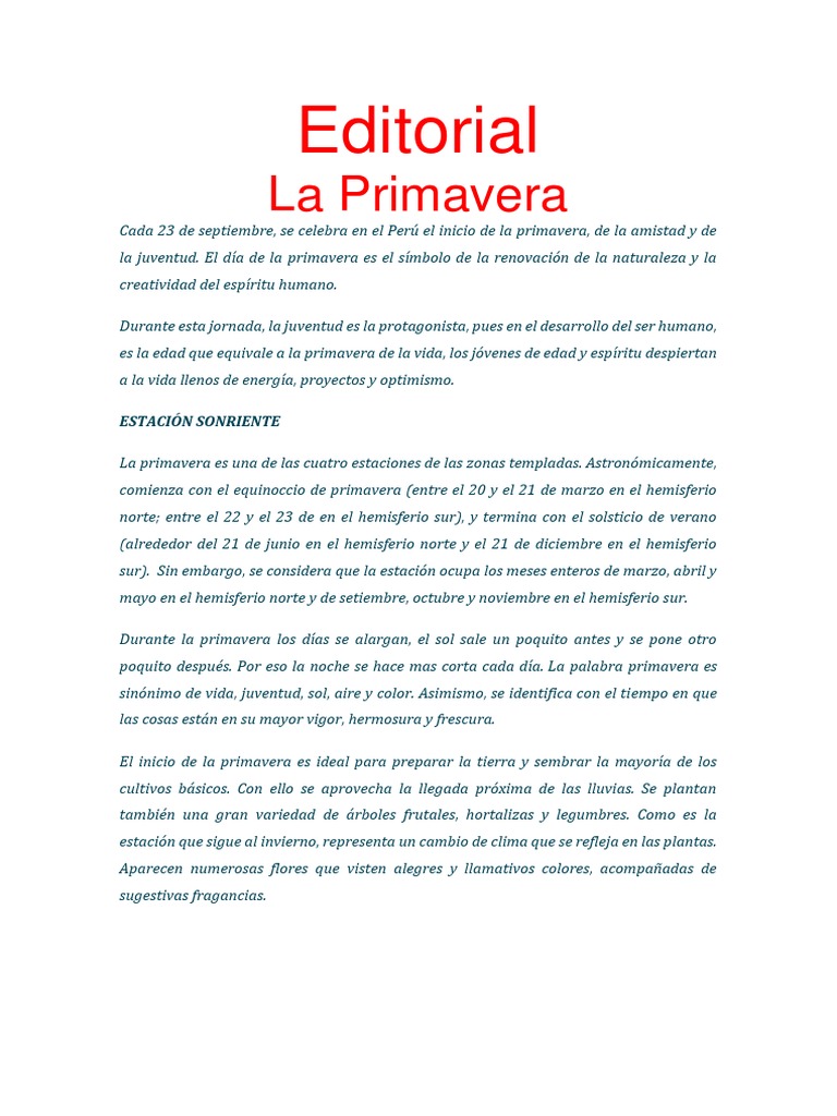 La Primavera | PDF | Temporada de primavera) | Estaciones