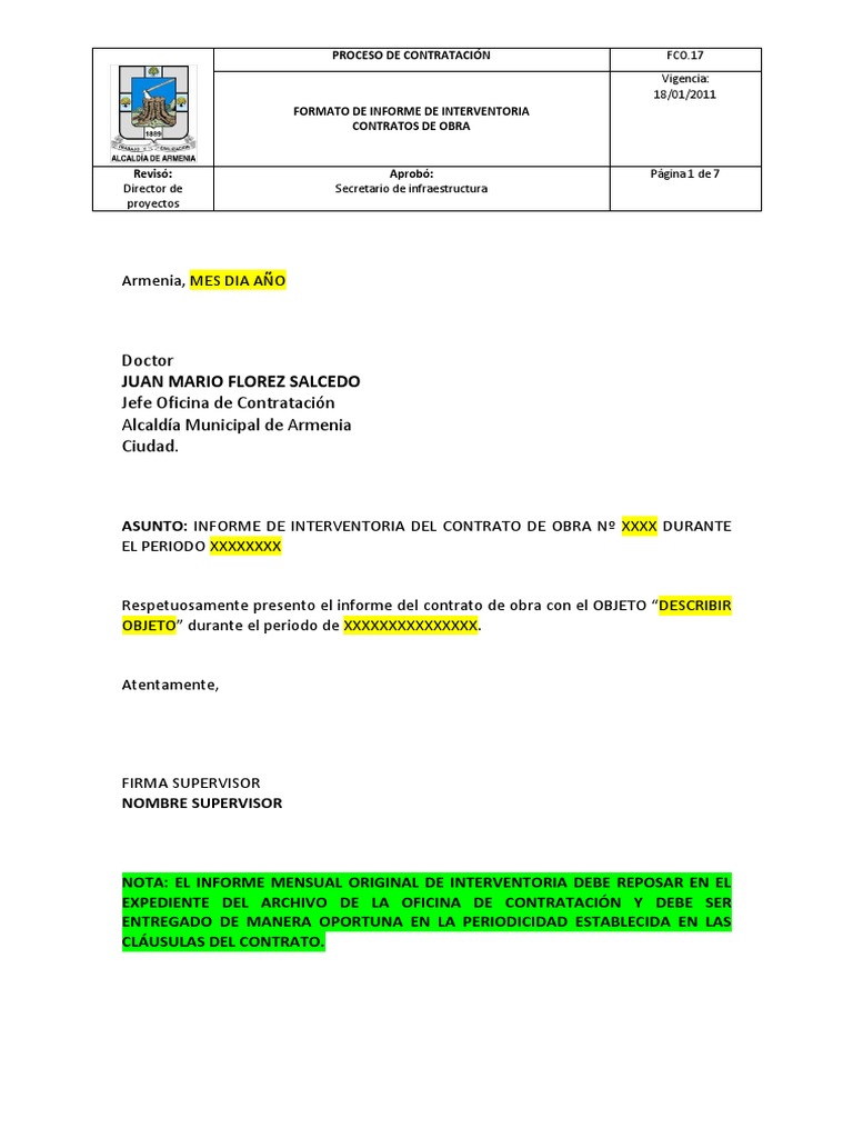Informe de Interventoría de Obra | PDF | Business