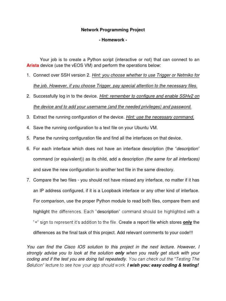 Arista: Network Programming Project - Homework | PDF
