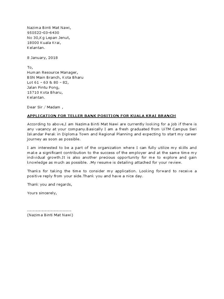 Application for BSN Teller Position | PDF | Career & Growth | Business