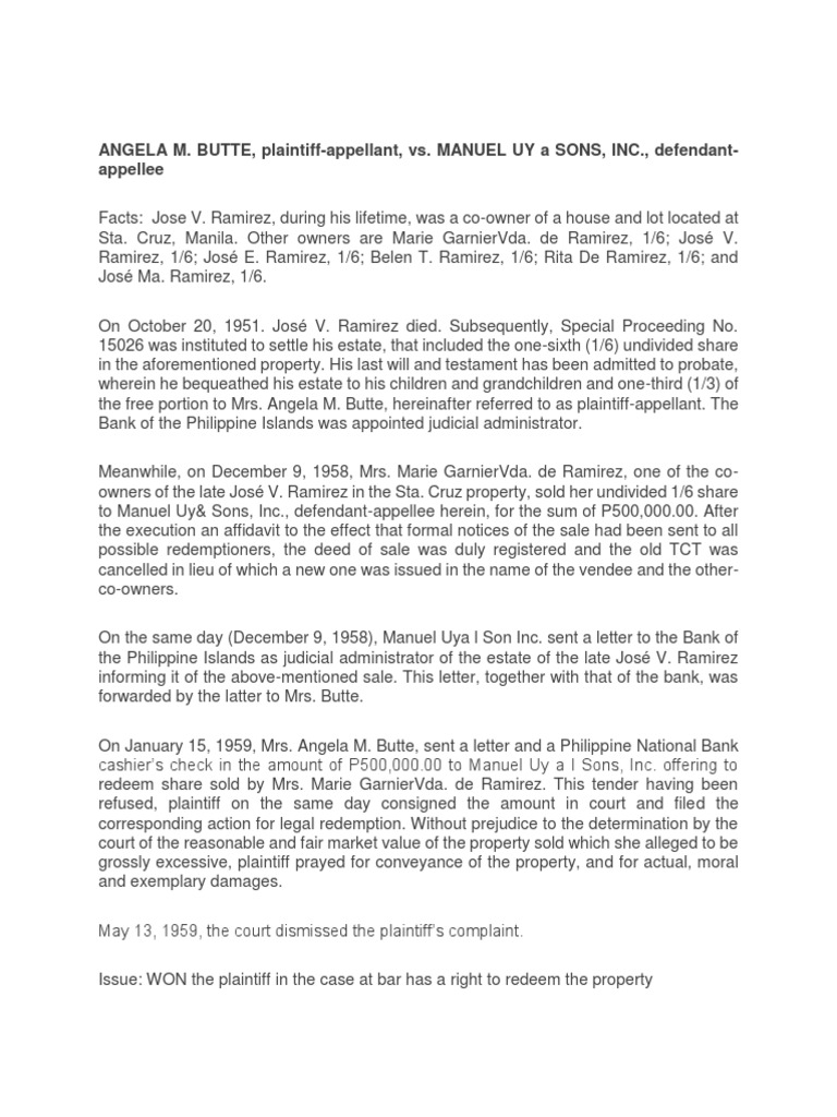ANGELA M. BUTTE, Plaintiff-Appellant, vs. MANUEL UY A SONS, INC ...