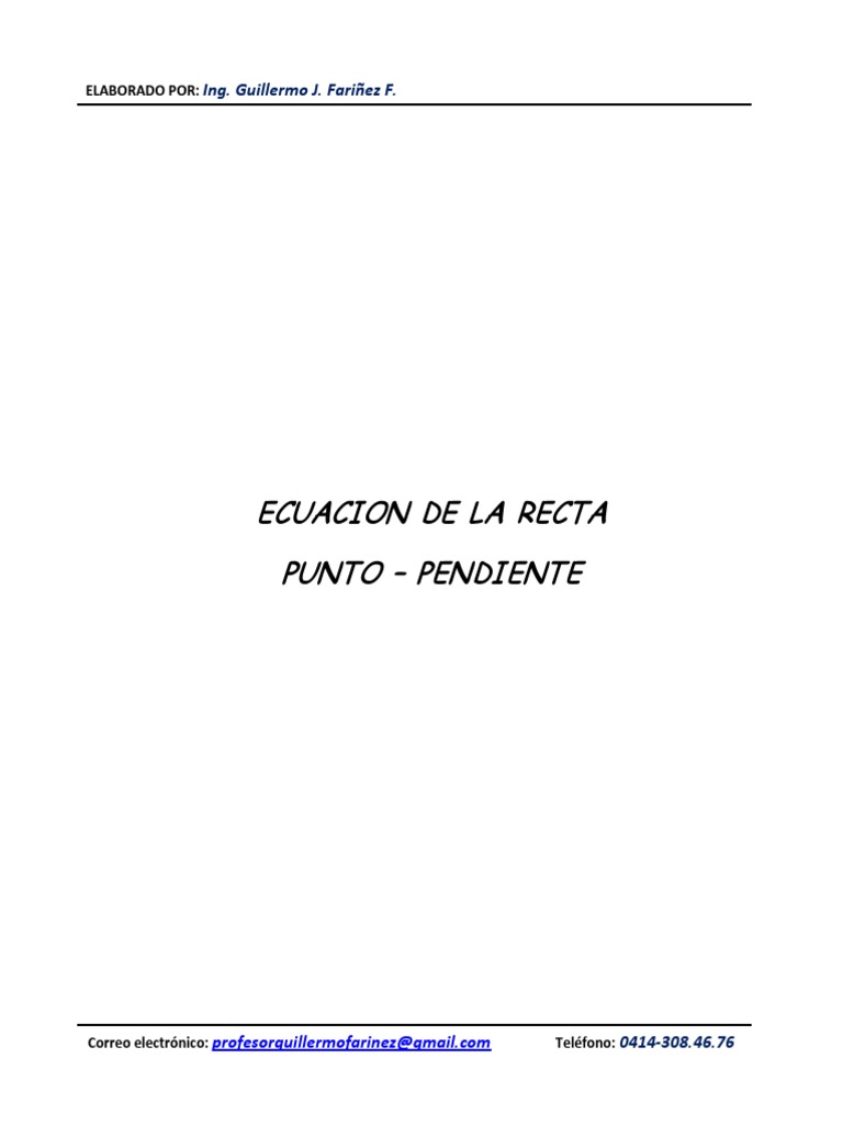 Ecuacion de La Recta - Punto - Pendiente PDF | PDF | Pendiente | Ecuaciones